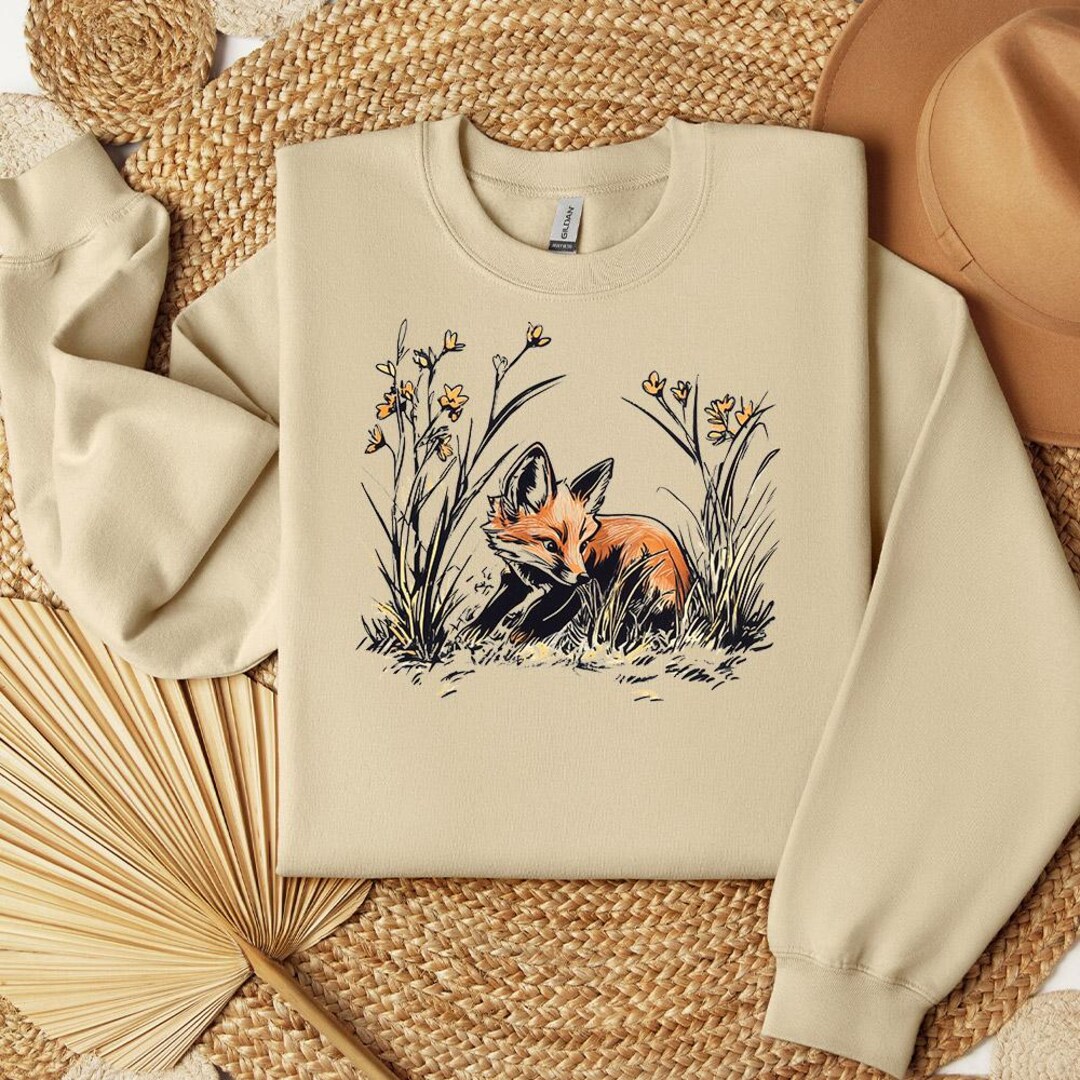 Cute Flower Fox Sweatshirt, Cottagecore Shirt, Fox in A Meadow Shirt ...