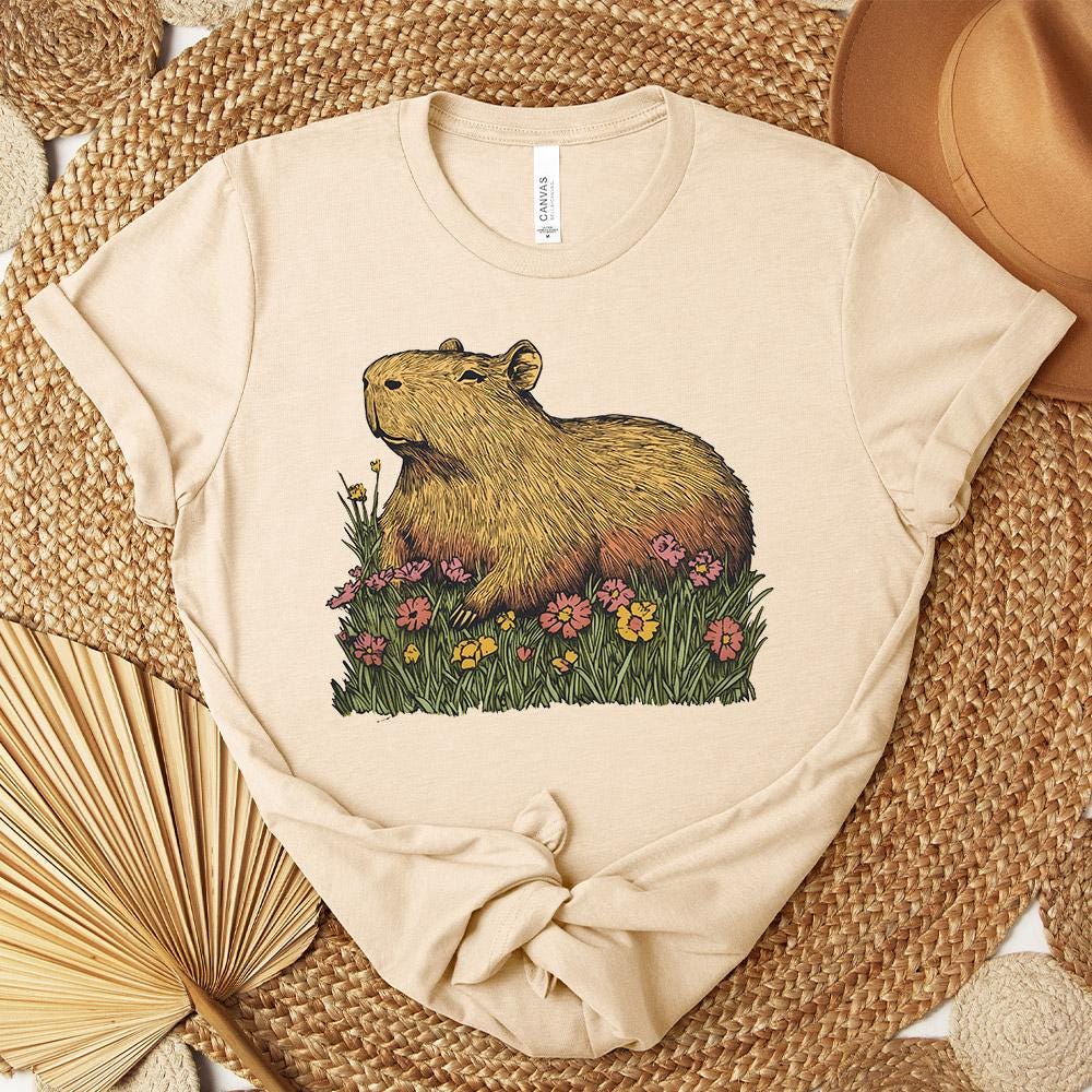 Capybara in a Field With Flowers Shirt, Cute Capybara Shirt, Gift for ...