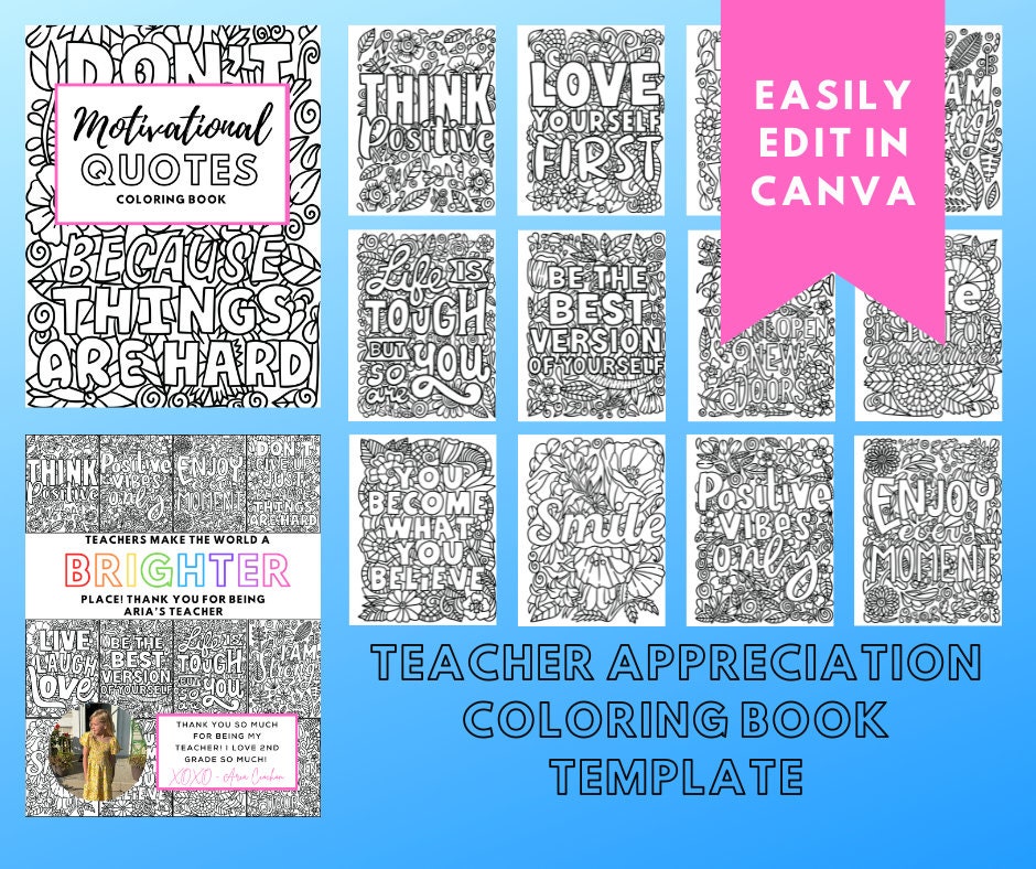 Motivational Quote Coloring Book Template - Teacher Appreciation Gift ...