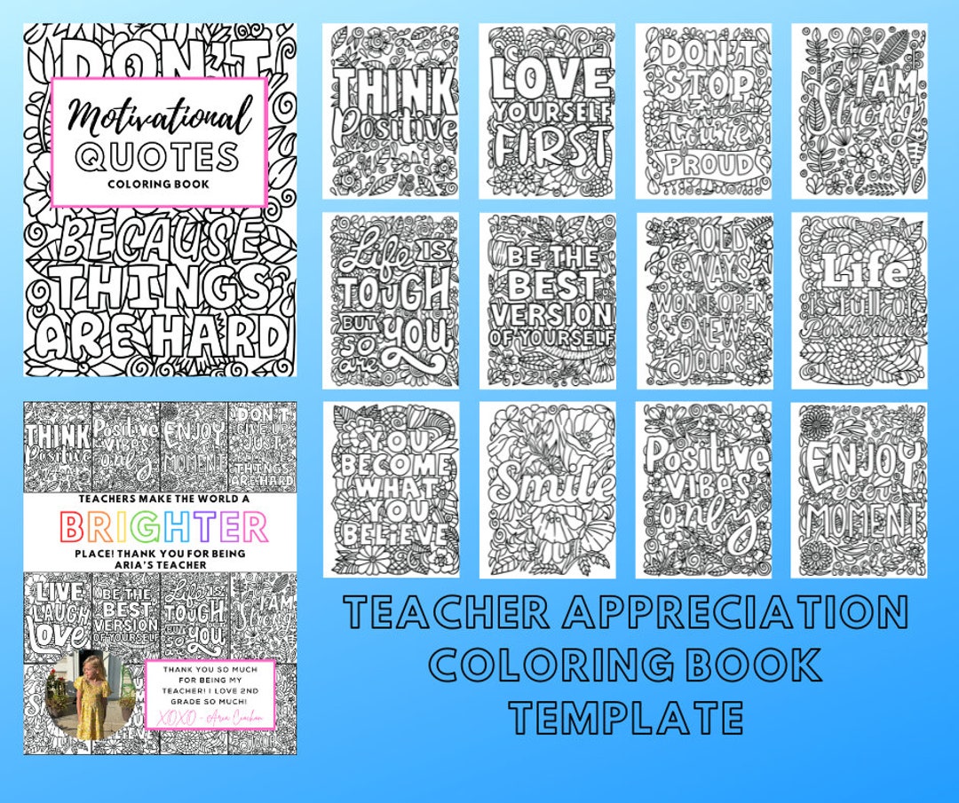 Motivational Quote Coloring Book Template - Teacher Appreciation Gift ...