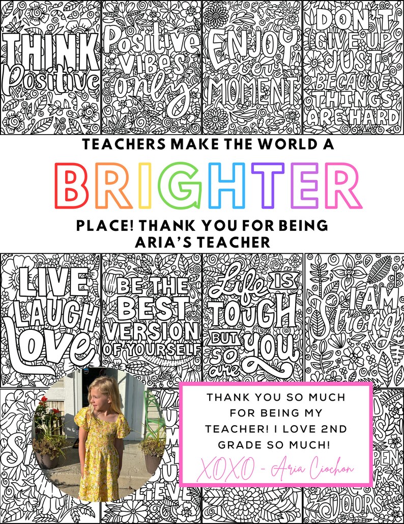 Motivational Quote Coloring Book Template - Teacher Appreciation Gift ...