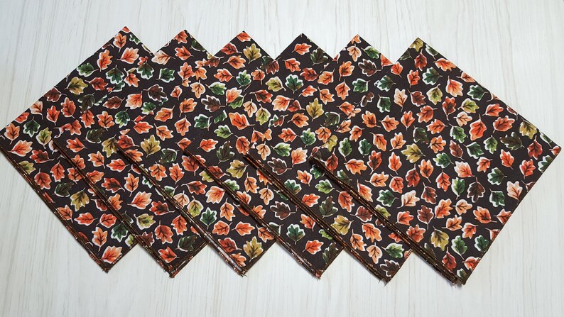 Fall Leaves Cloth Napkins Thanksgiving Autumn Dark Brown Dinner Lunch ...