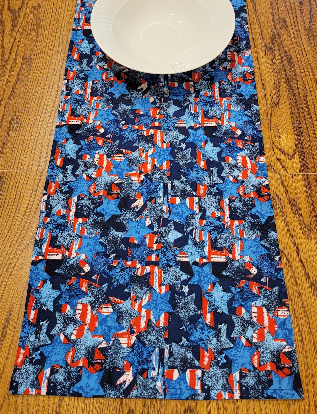 4th of July Table Runner Modern Batik Stars Independence Day Memorial Day Veterans Day Labor Day ...