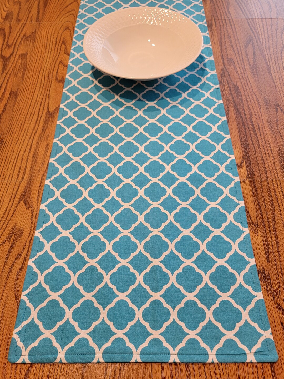 Turquoise Table Runner Geometric Chain Link Table Centerpiece Table ...