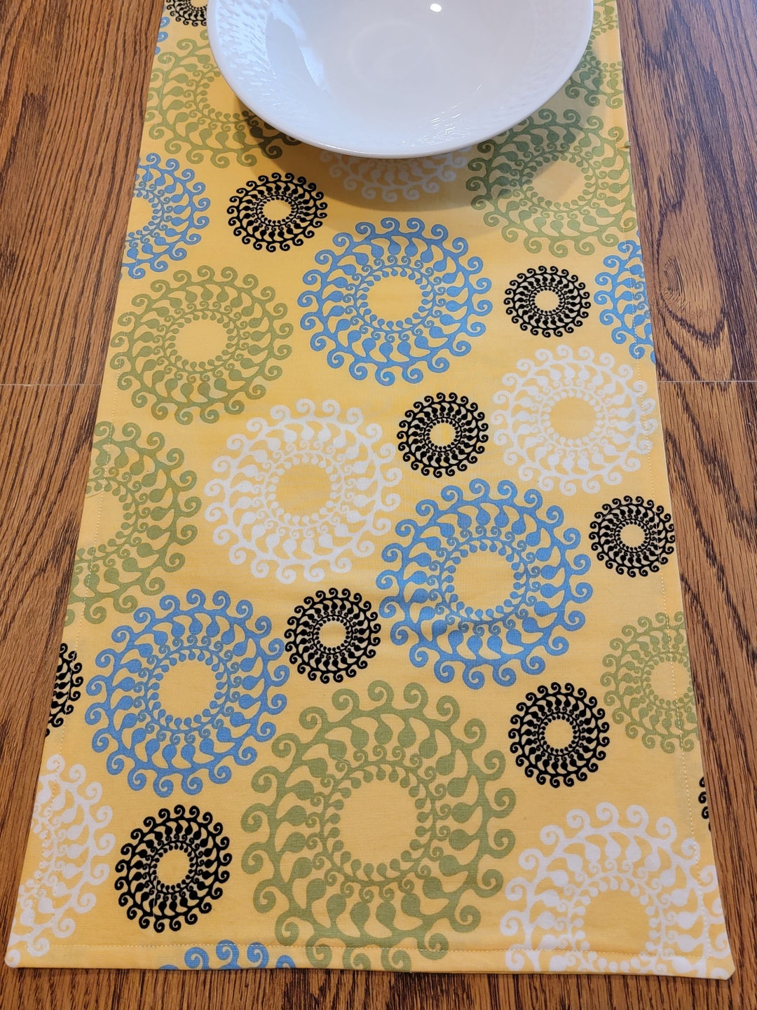 Medallions Geometric Table Runner Modern Yellow Dining Decor Green Blue ...