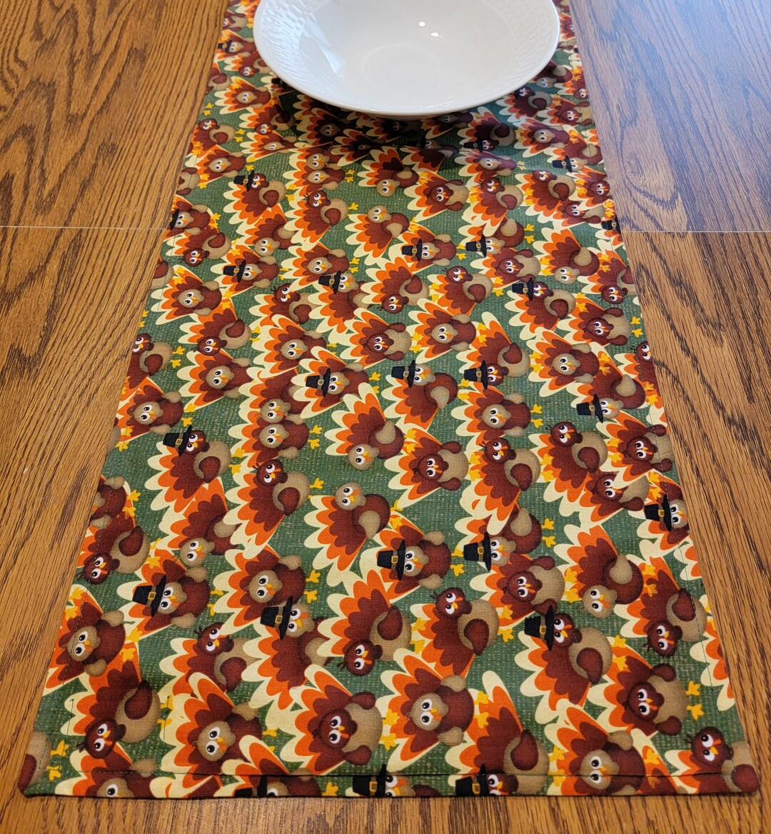 Kids Thanksgiving Table Runner, Pilgrim Turkeys Runner, Thanksgiving ...