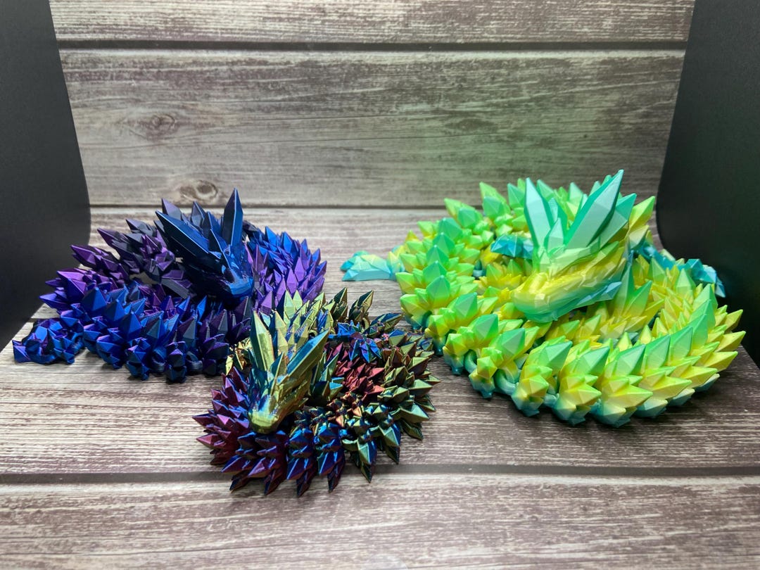 3D Printed Adult Crystal Dragons - Long - Fidgets - Articulated - Etsy