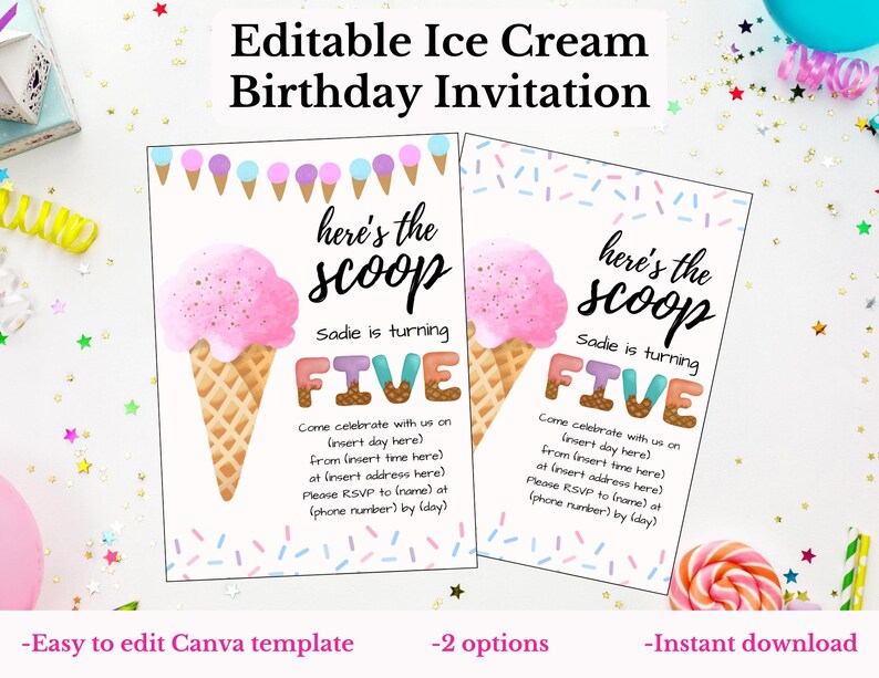 Editable Ice Cream Birthday Invitation Template - Etsy