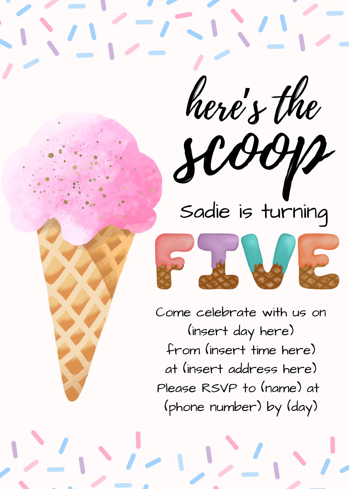 Editable Ice Cream Birthday Invitation Template - Etsy