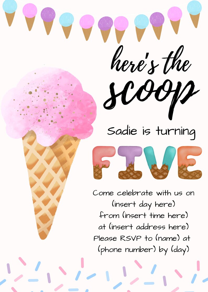 Editable Ice Cream Birthday Invitation Template - Etsy