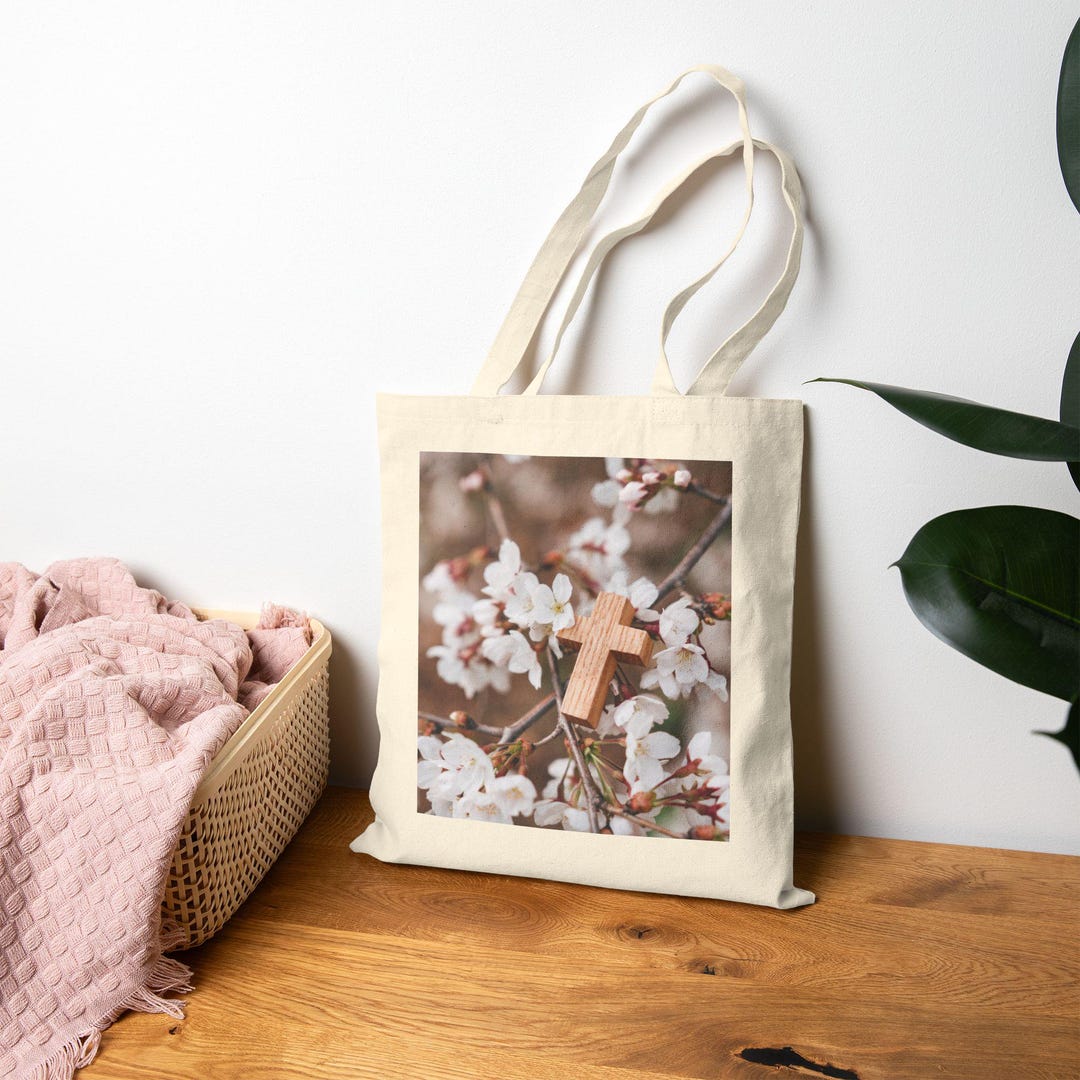 Floral Wooden Cross Canvas Tote Bag, Christain Gift, Catholic Tote ...