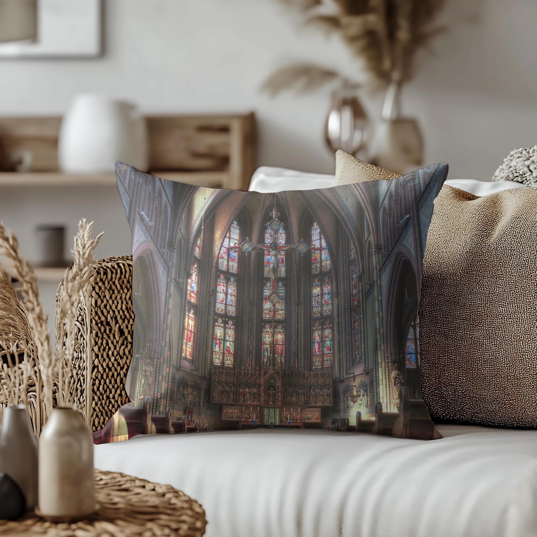 Stained Glass Cathedral Square Pillow | Religious Church Pillow ...
