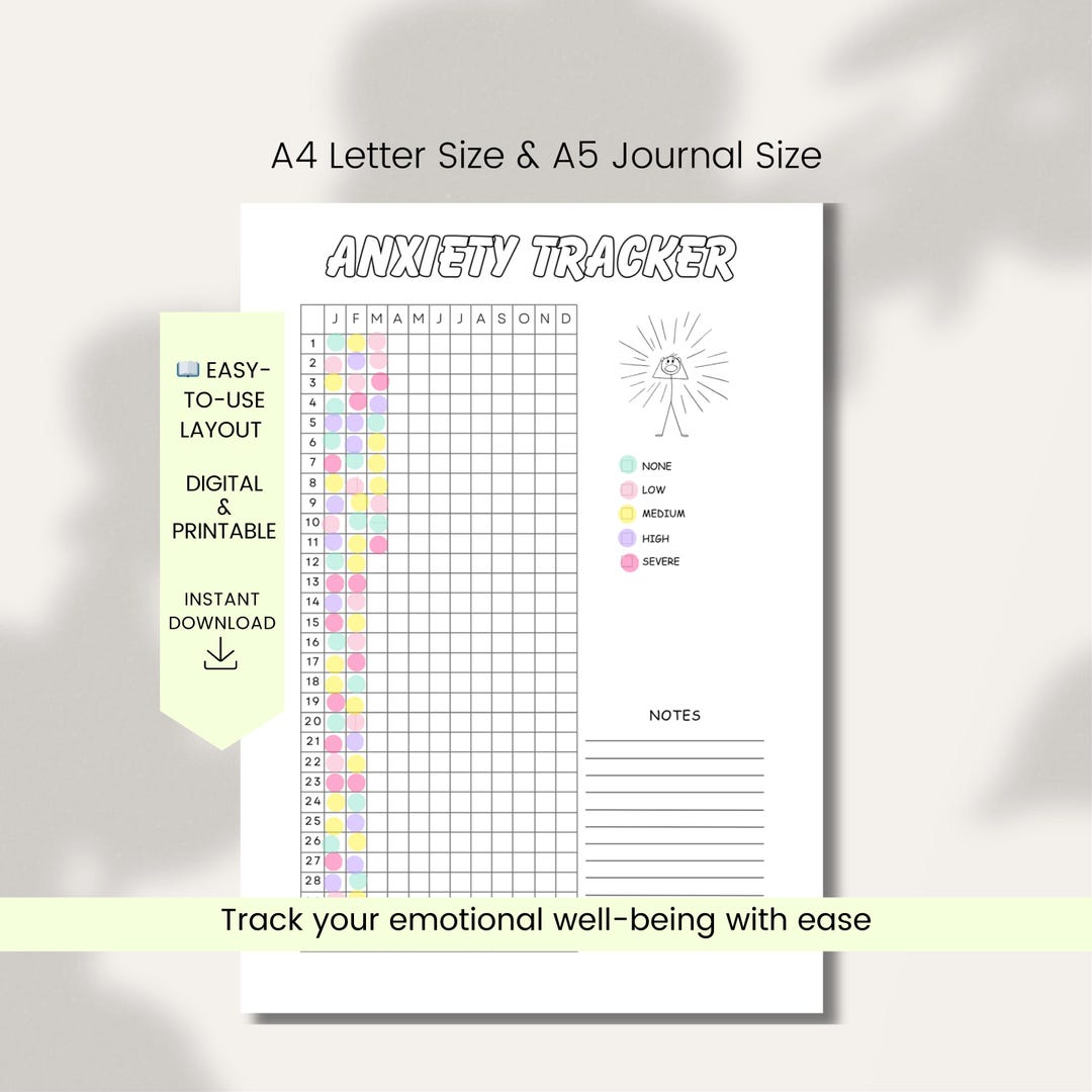Printable Anxiety Mood Tracker | Color-in Mental Health Log PDF | Daily ...