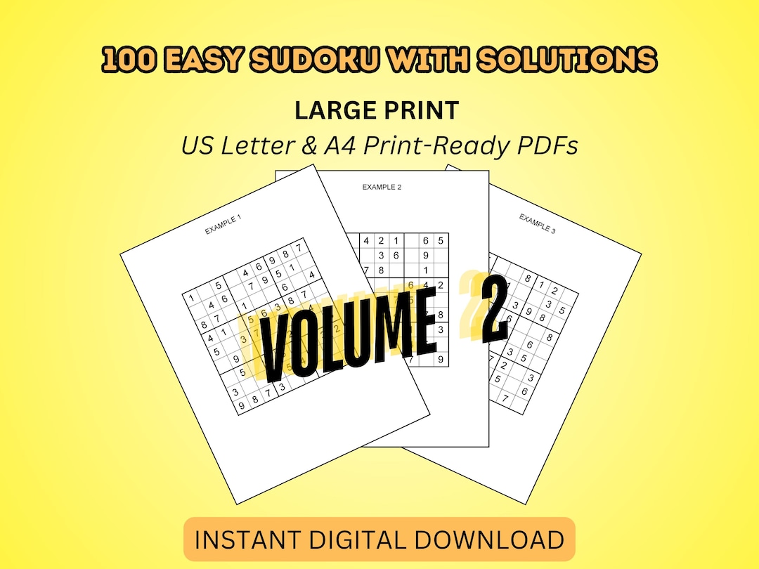 VOLUME 2: 100 EASY Sudoku With Solutions | Large Print – One Sudoku per ...