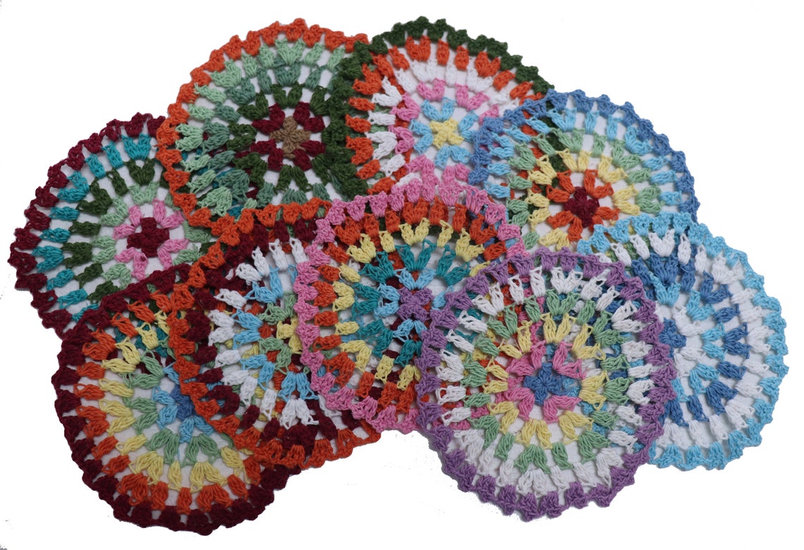 Colorful Doilies Set, 5" Hand Crochet Doilies ,rainbow Doilies ...