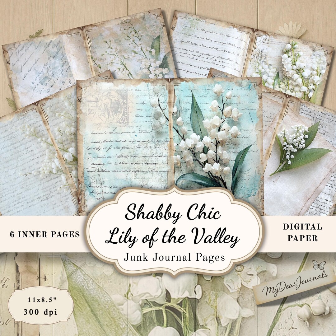 Shabby Chic Lily of the Valley Digital Paper: Junk Journal Kit (digital ...