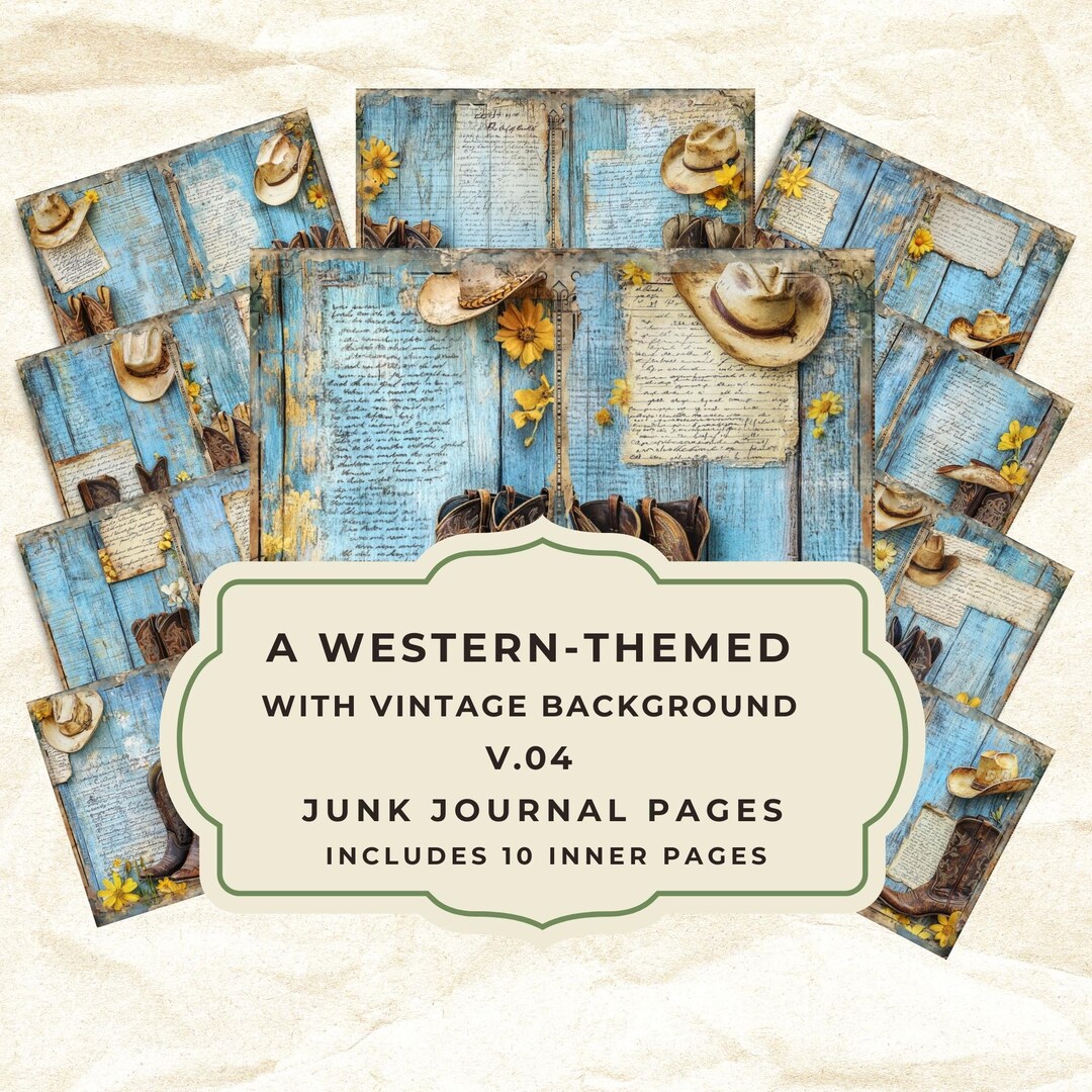 Western-themed Junk Journal Pages With Small, Detailed Illustrations of ...