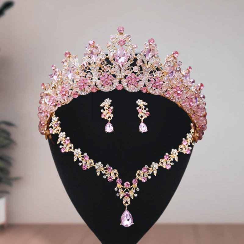 Pink Crystal Tiara Sets - Etsy
