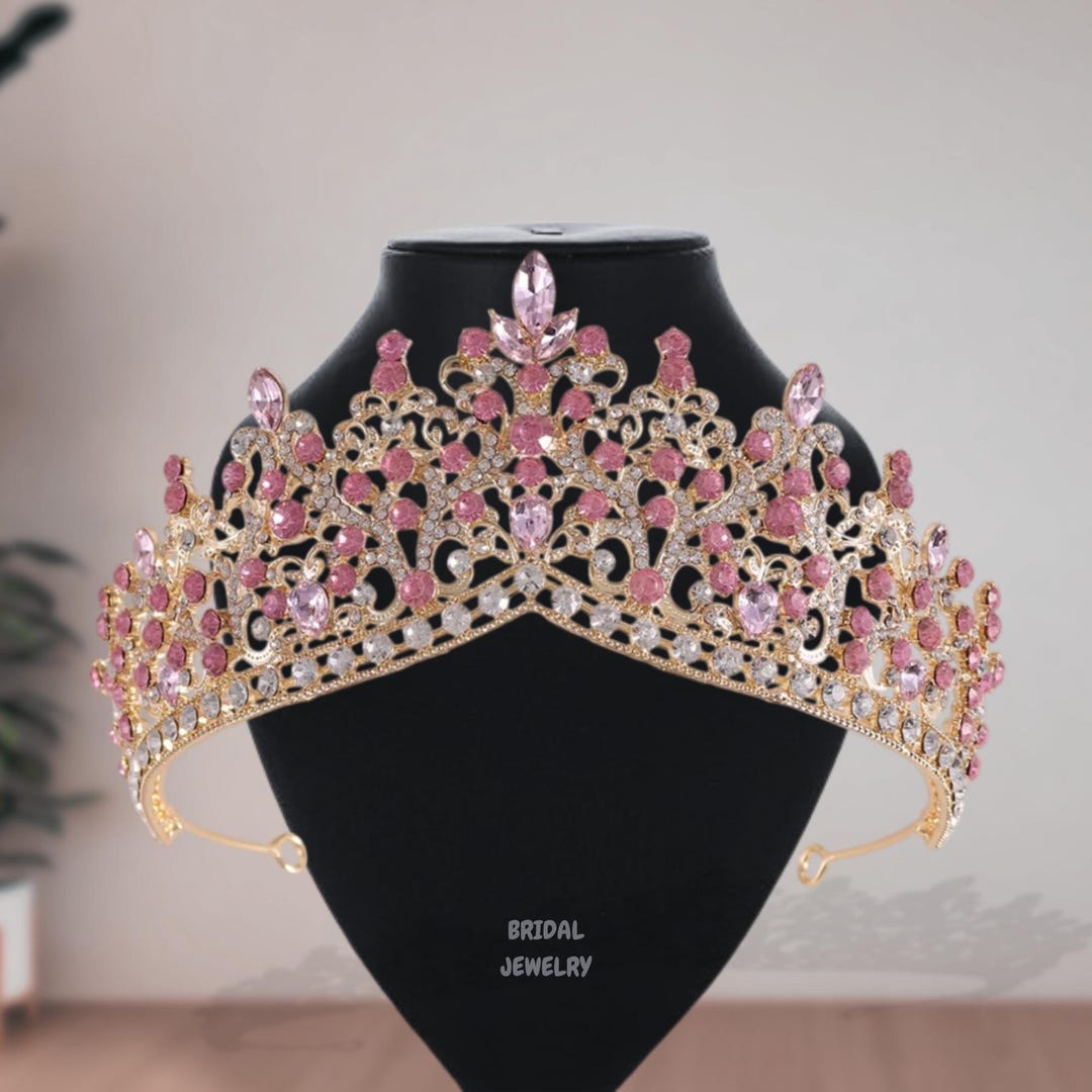 Pink Bridal Wedding Tiara, Elegant Quinceanera Crown, Pageant Prom ...