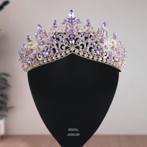 Purple Bridal Wedding Tiara, Silver/gold Quineceanera Purple Rhinestone ...