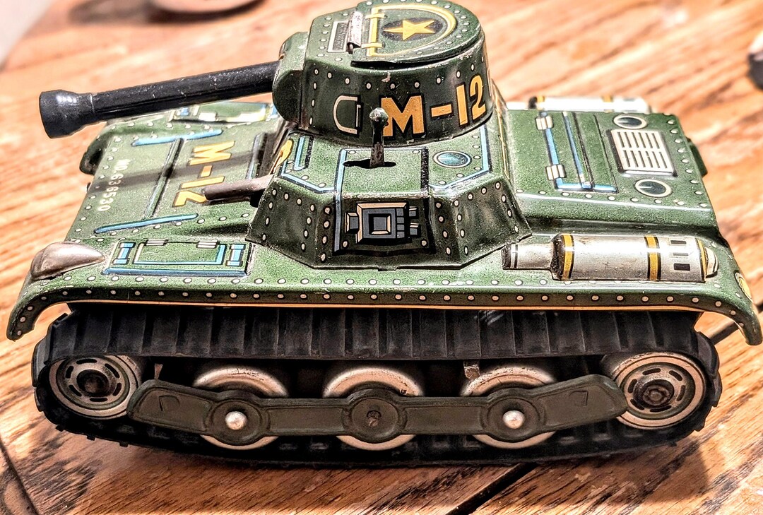 Vintage Masudaya Japan M12 Tank Tin Litho Windup Toy..no Key Rare Find ...