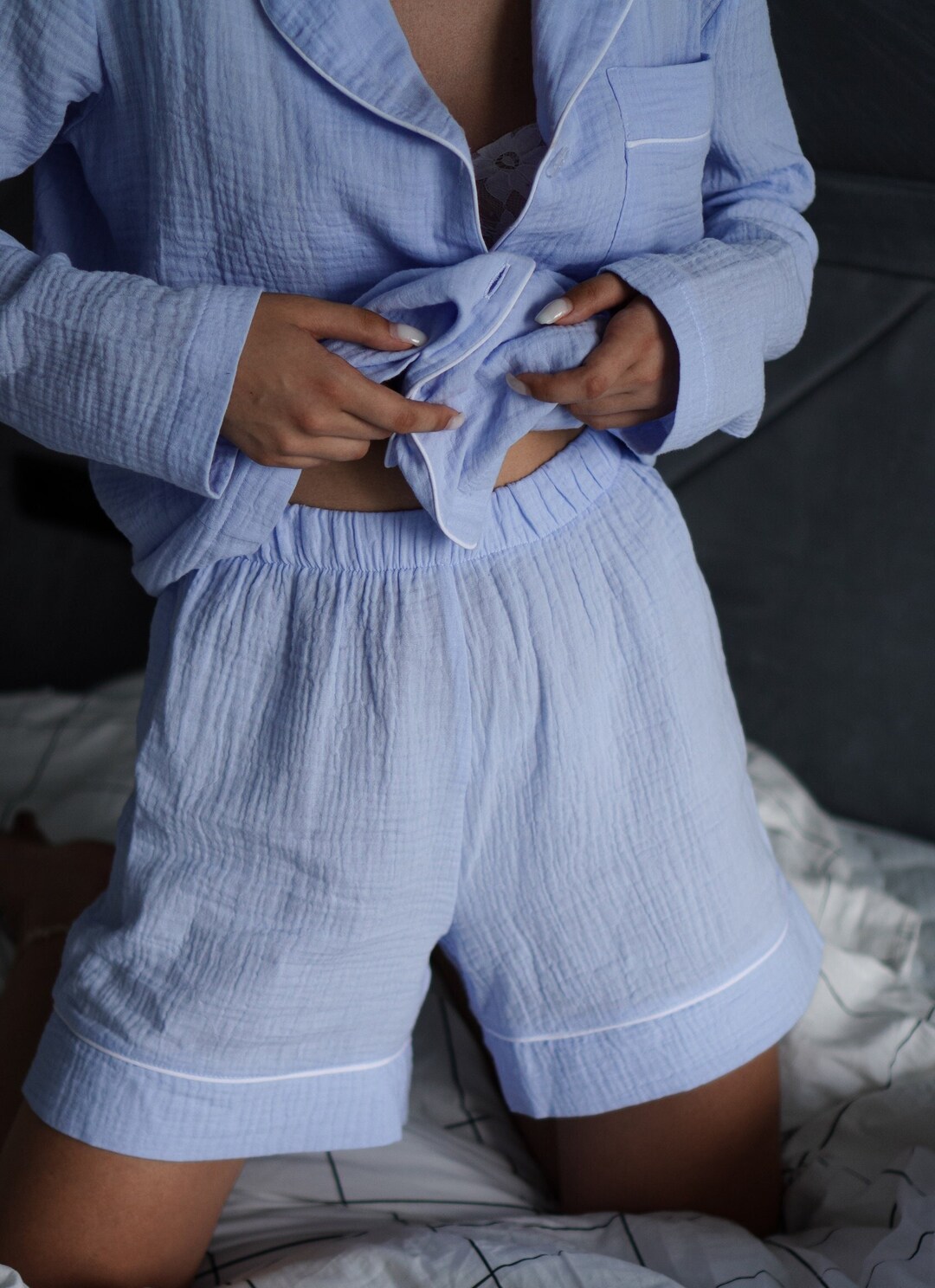 Muslin Cotton Pajama Set, Lightweight Double Gauze Sleepwear, 100% ...