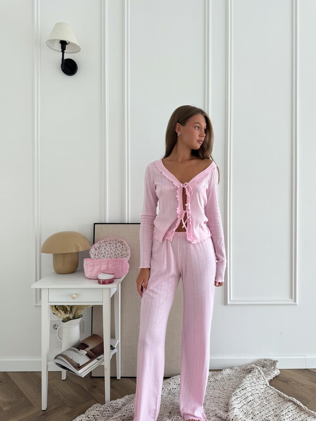 Soft Sleepwear, Cozy Pink Cotton Pajama Set, Ideal Gift for Her ...