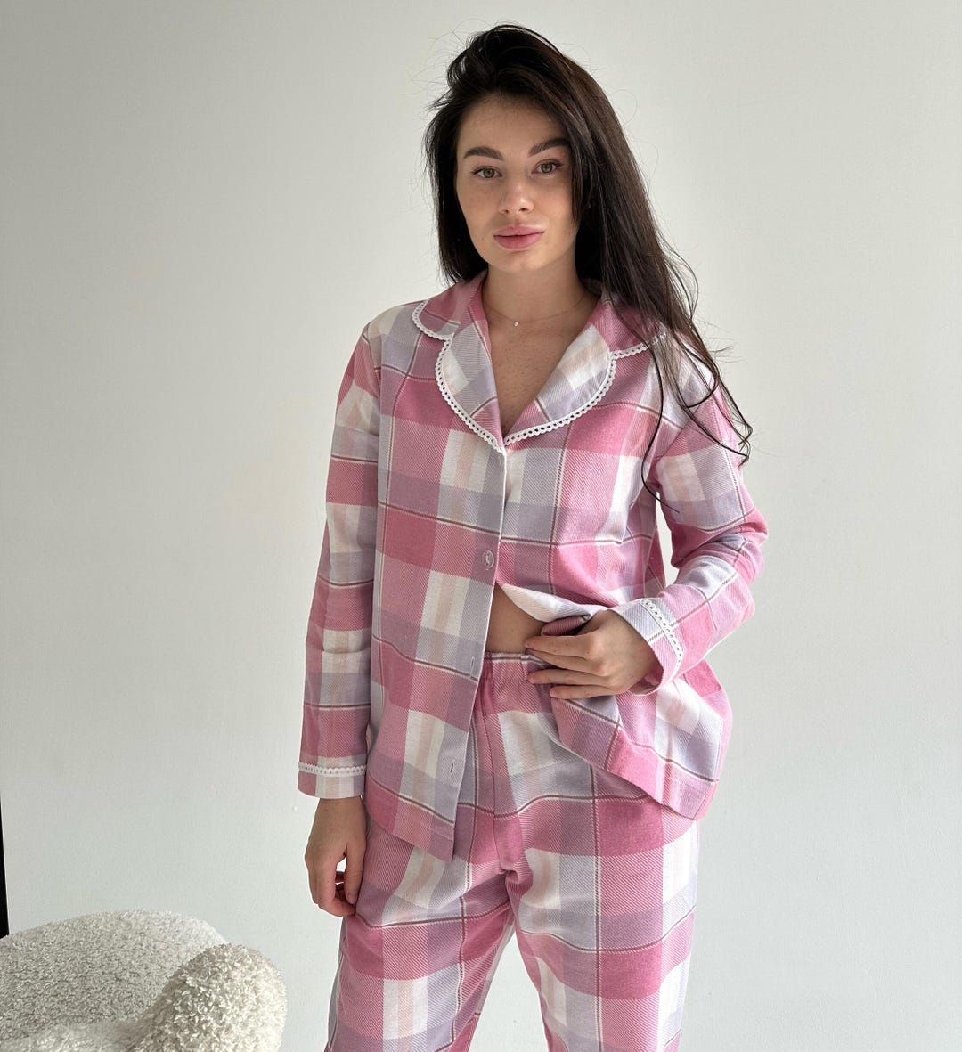 Pink Plaid Flannel Pajamas Set: Warm 100% Cotton Sleepwear - Etsy