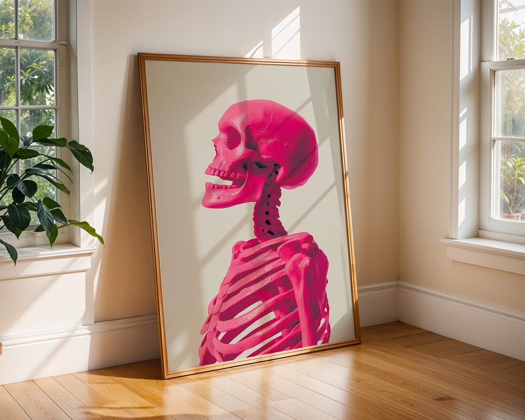 Pink Skeleton Pop Art Print, Gothic Halloween Decor (digital Download ...