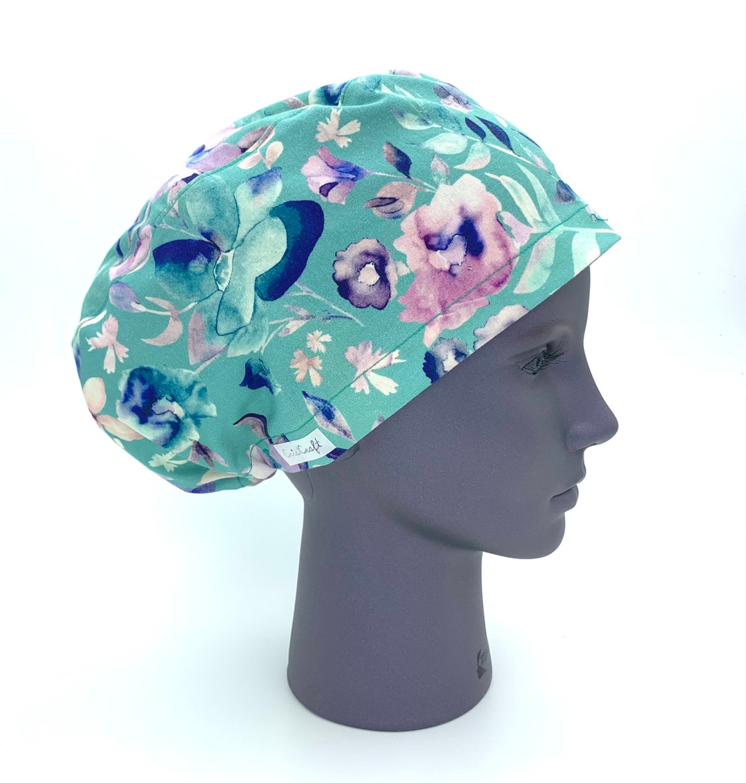 Watercolor Flowers Euro Style Scrub Cap, Surgery Hat, Medical Surgical ...