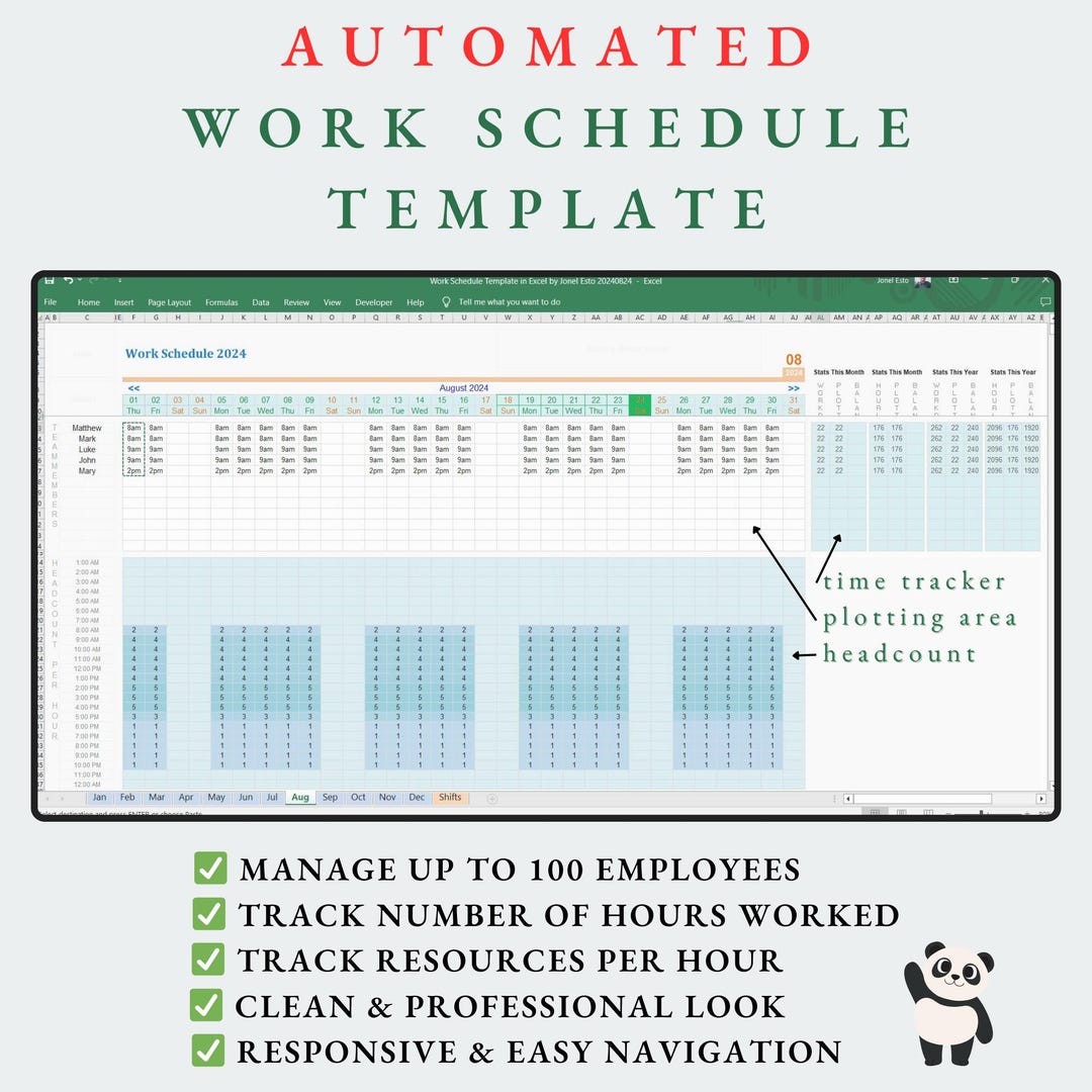 2024 Work Schedule Template, Attendance Tracker, Shift Planner ...