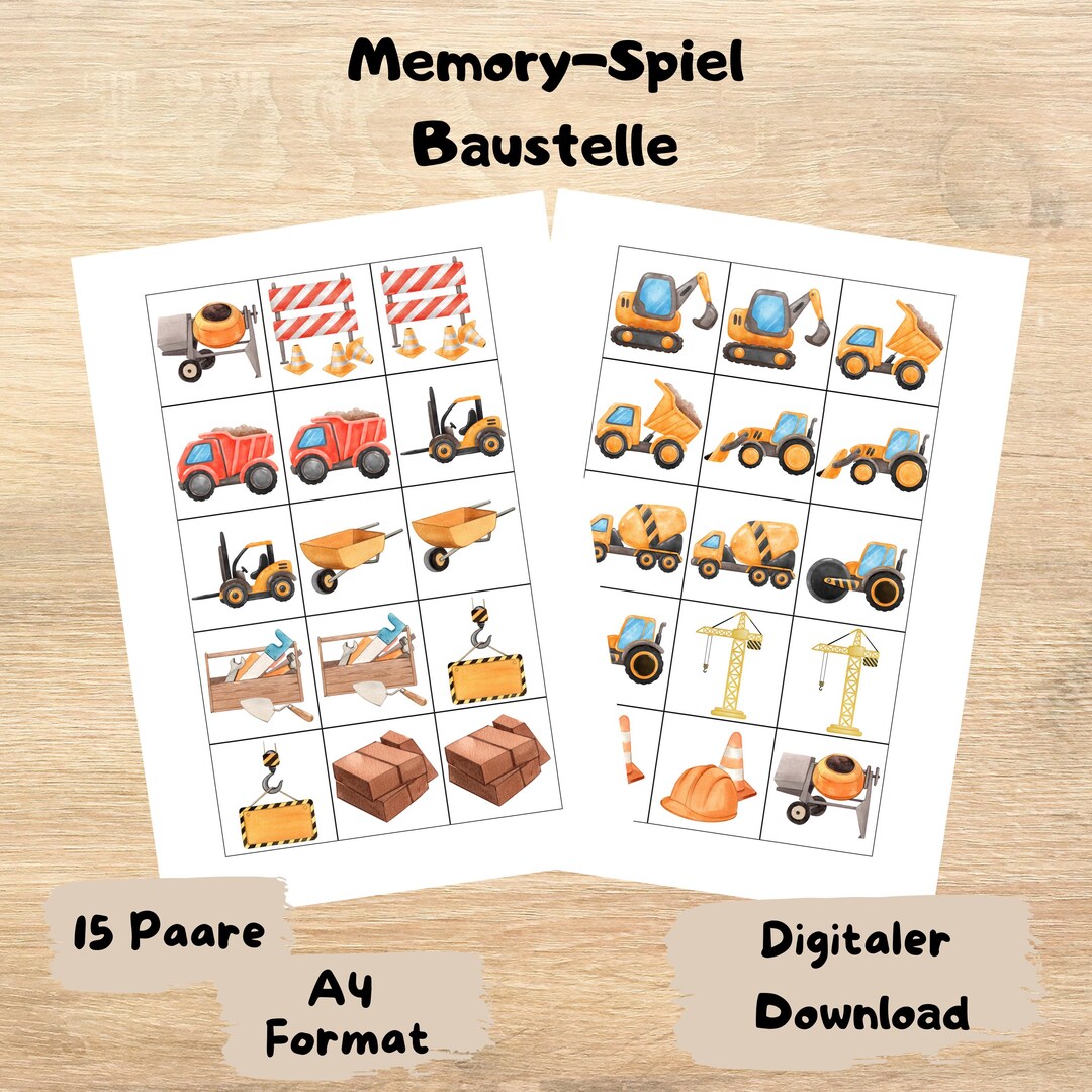 Memory Game - Construction Site - Digital Template - Etsy