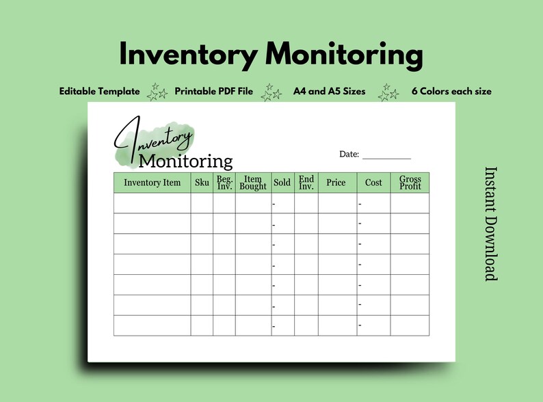 Printable Editable Inventory Management Form for Small Business ...
