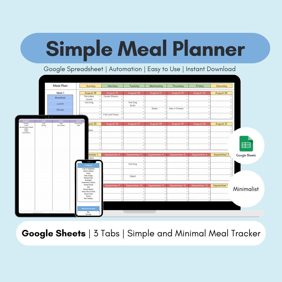 Google Sheets Meal Planner Template: Weekly Meal Prep, Grocery List ...