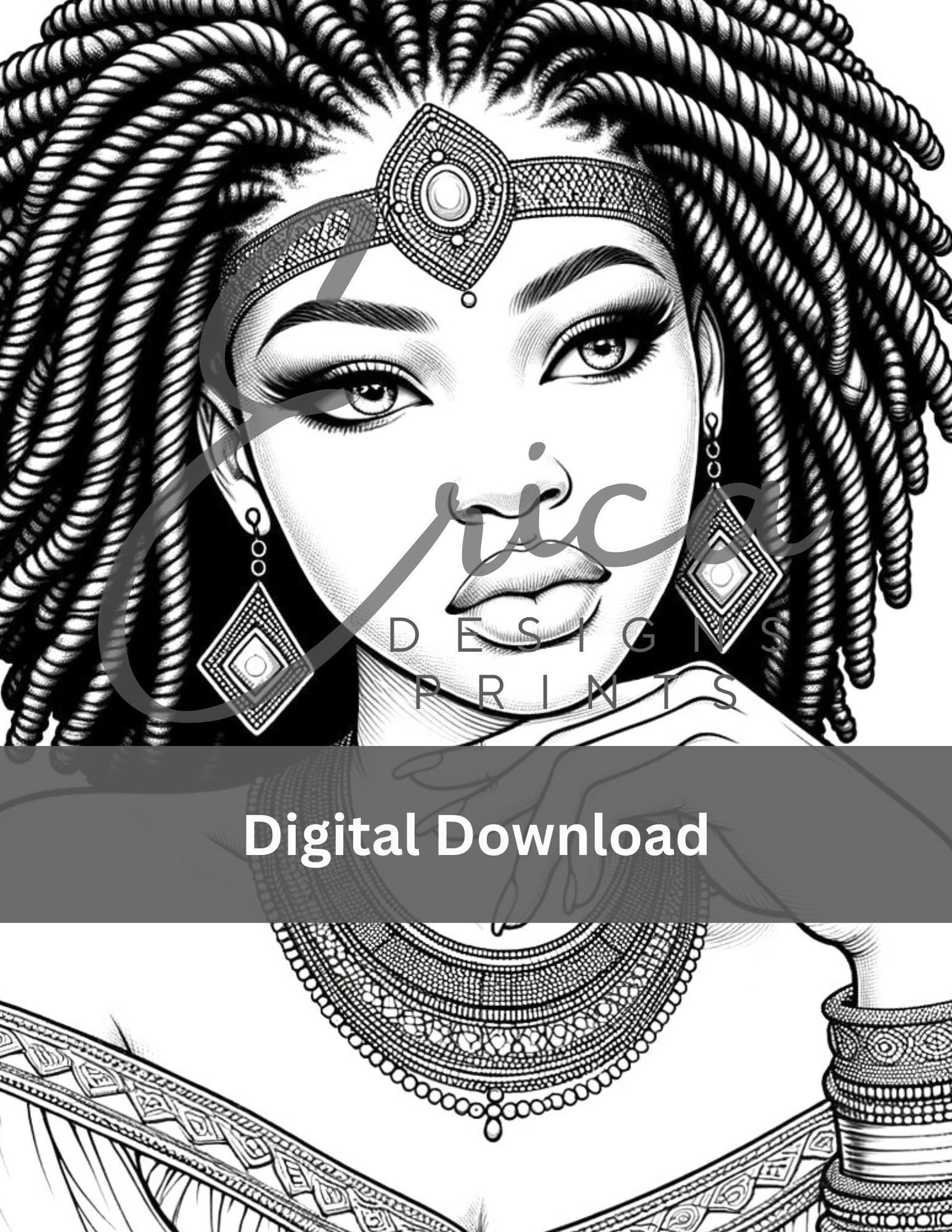 Coloring Page, Black Woman, Black Goddess, African-american Coloring ...