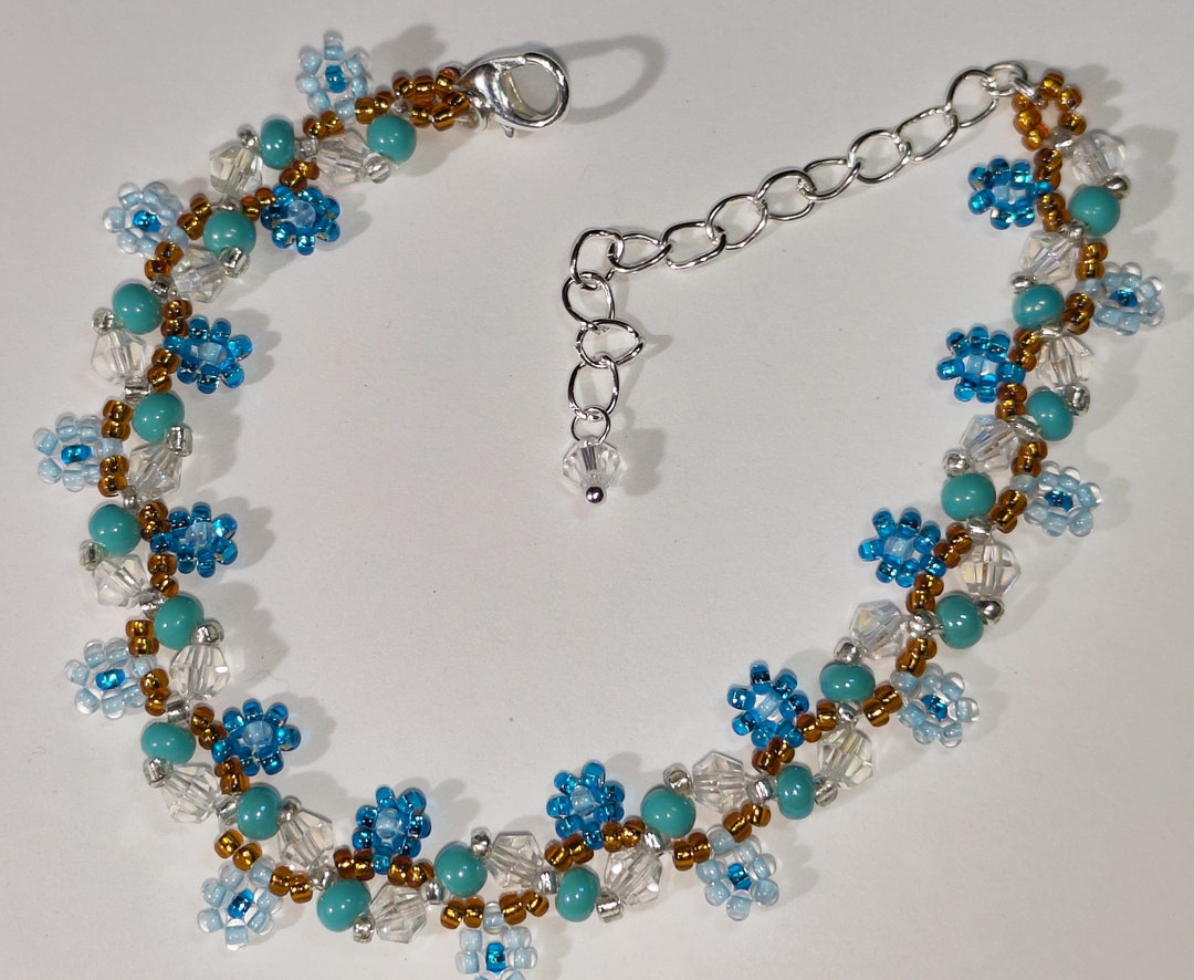 Blue & Turquoise Flower Bracelet - Etsy