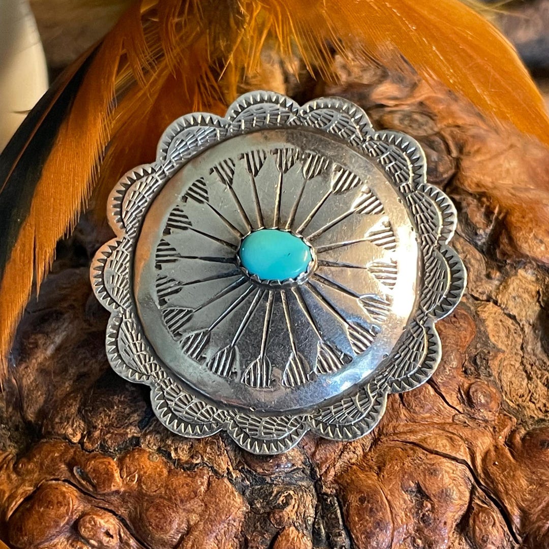 Vintage L. Blackgoat Sterling Silver & Turquoise Concho Brooch - Etsy