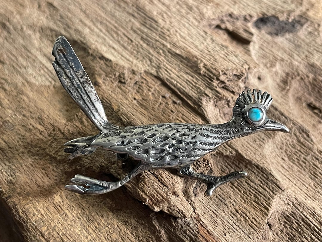 Vintage Turquoise and Sterling Silver Roadrunner Brooch - Etsy
