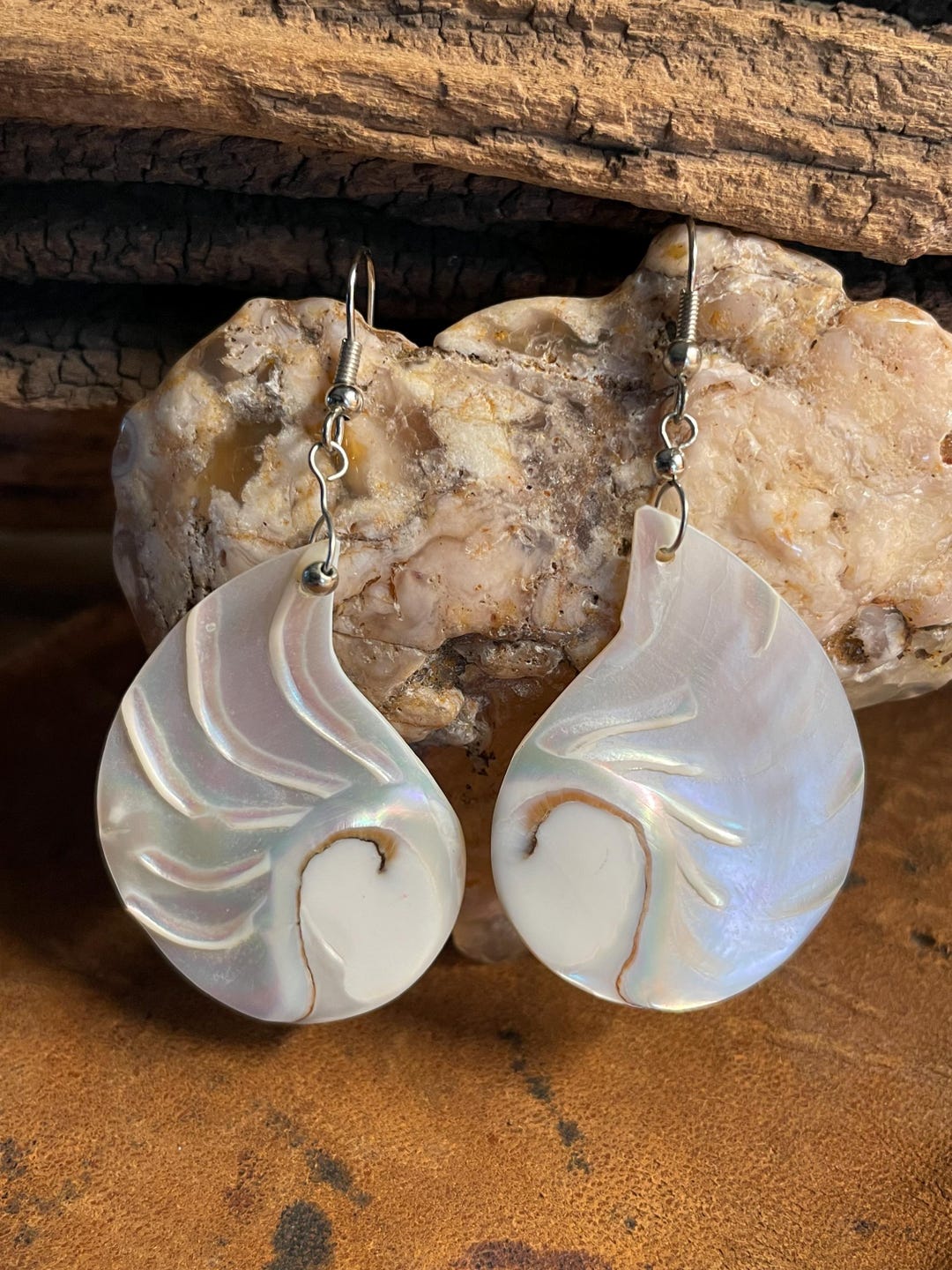 White Nautilus Shell "angel Wings" Dangle Earrings - Etsy