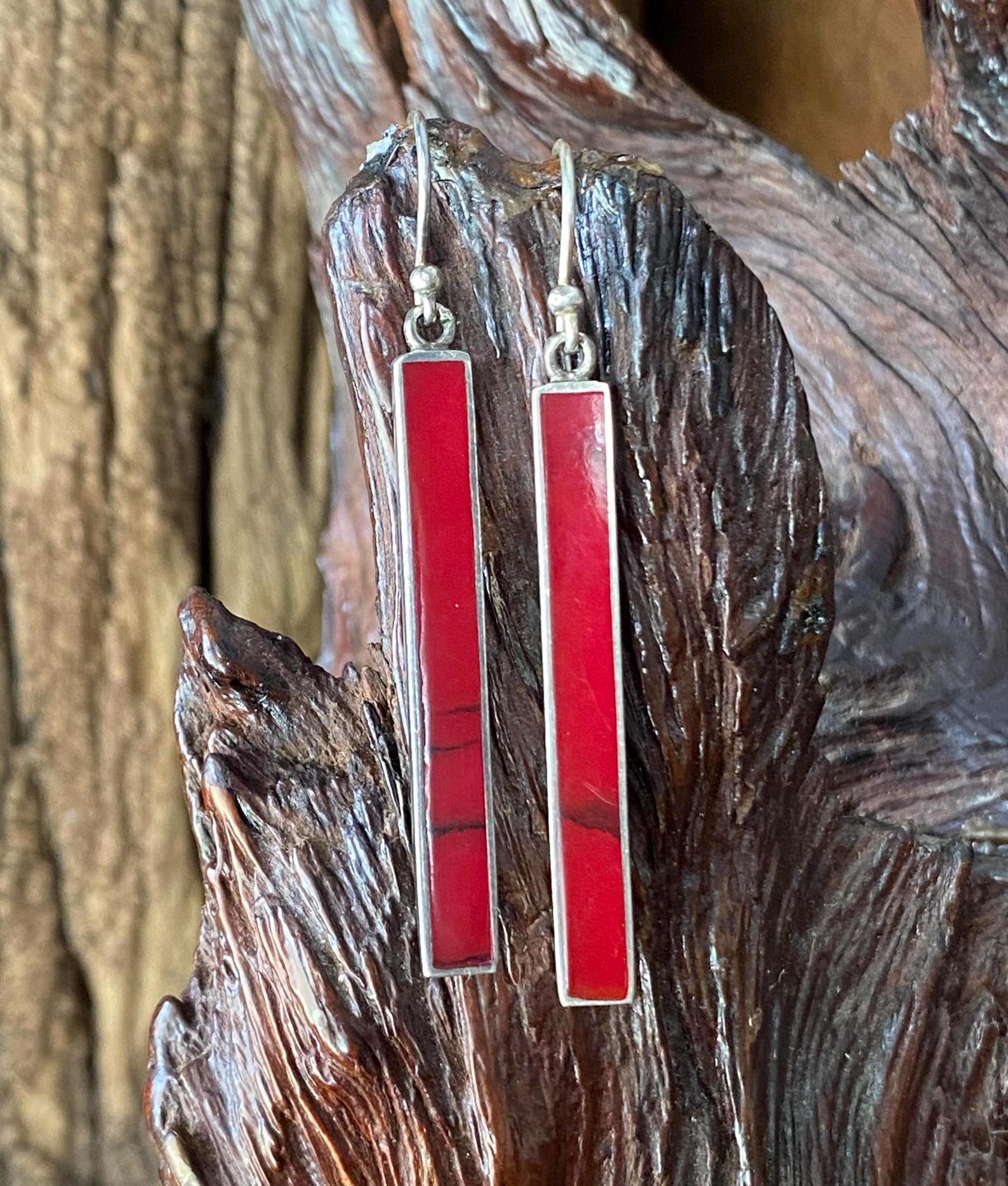 Vintage Red Coral and Thailand 925 ATI Sterling Silver Elongated ...