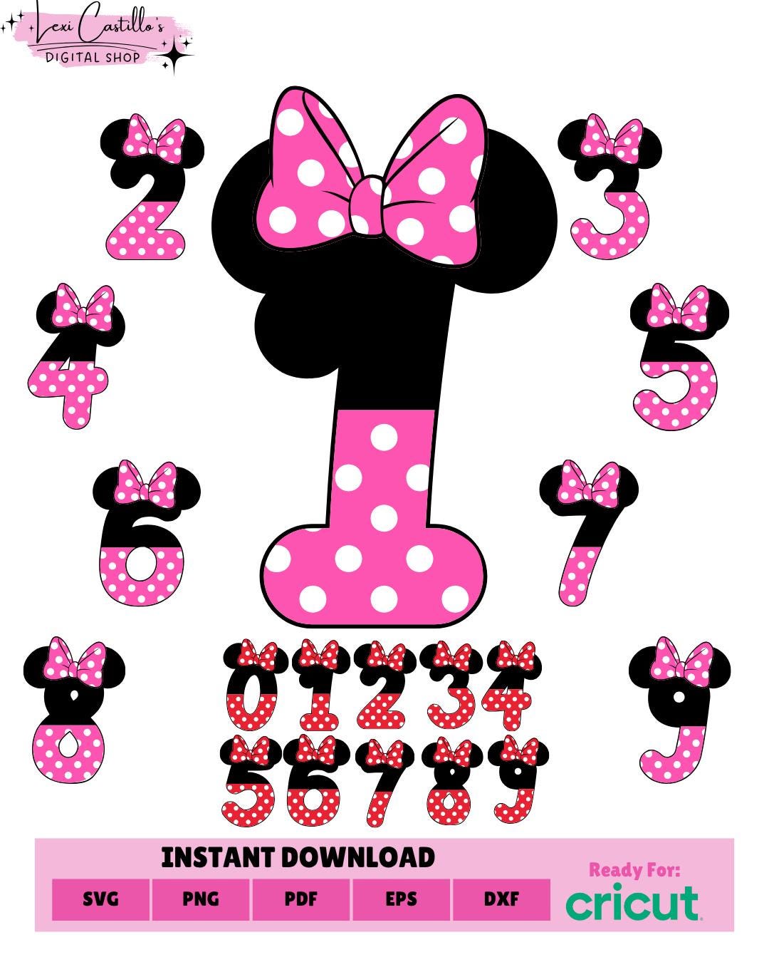 Minnie Mouse Birthday Numbers SVG Clipart – Polka Dot Instant Download ...