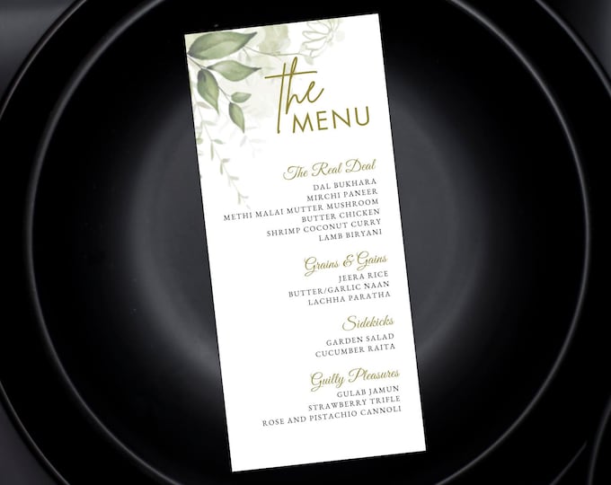 Modern 4"x9" Wedding Menu Template | Instant Download | Editable Menu ...