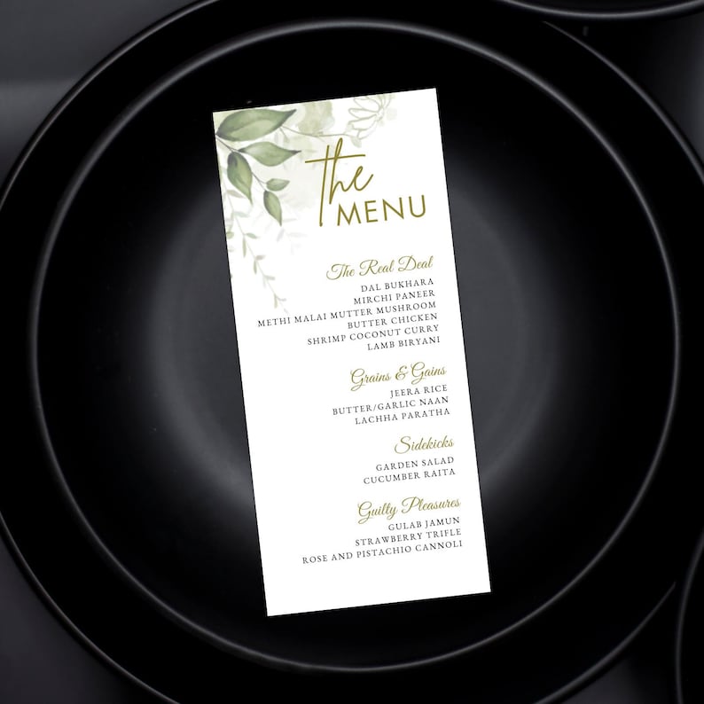 Modern 4"x9" Wedding Menu Template | Instant Download | Editable Menu Cards for Weddings ...