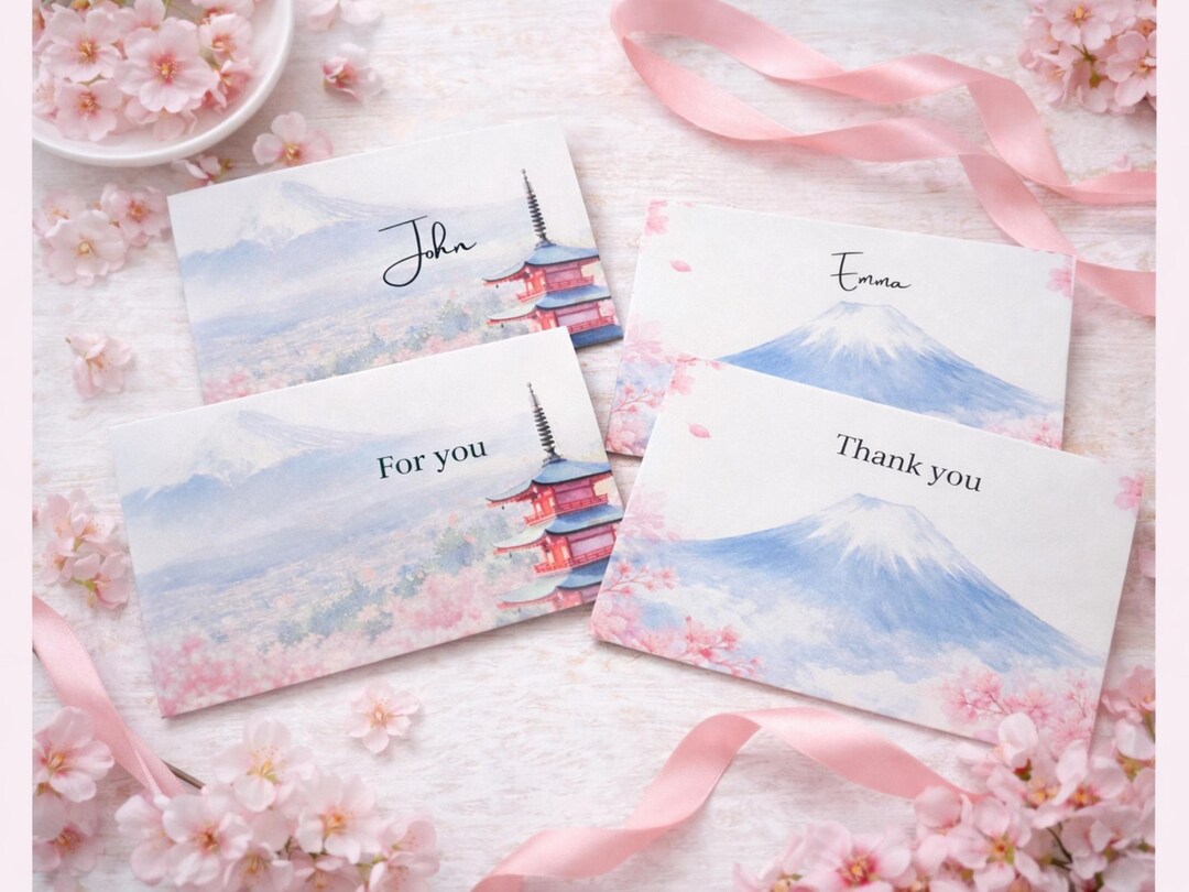 Handmade Envelopes | Personalized | Cherry Blossom and Mt. Fuji ...