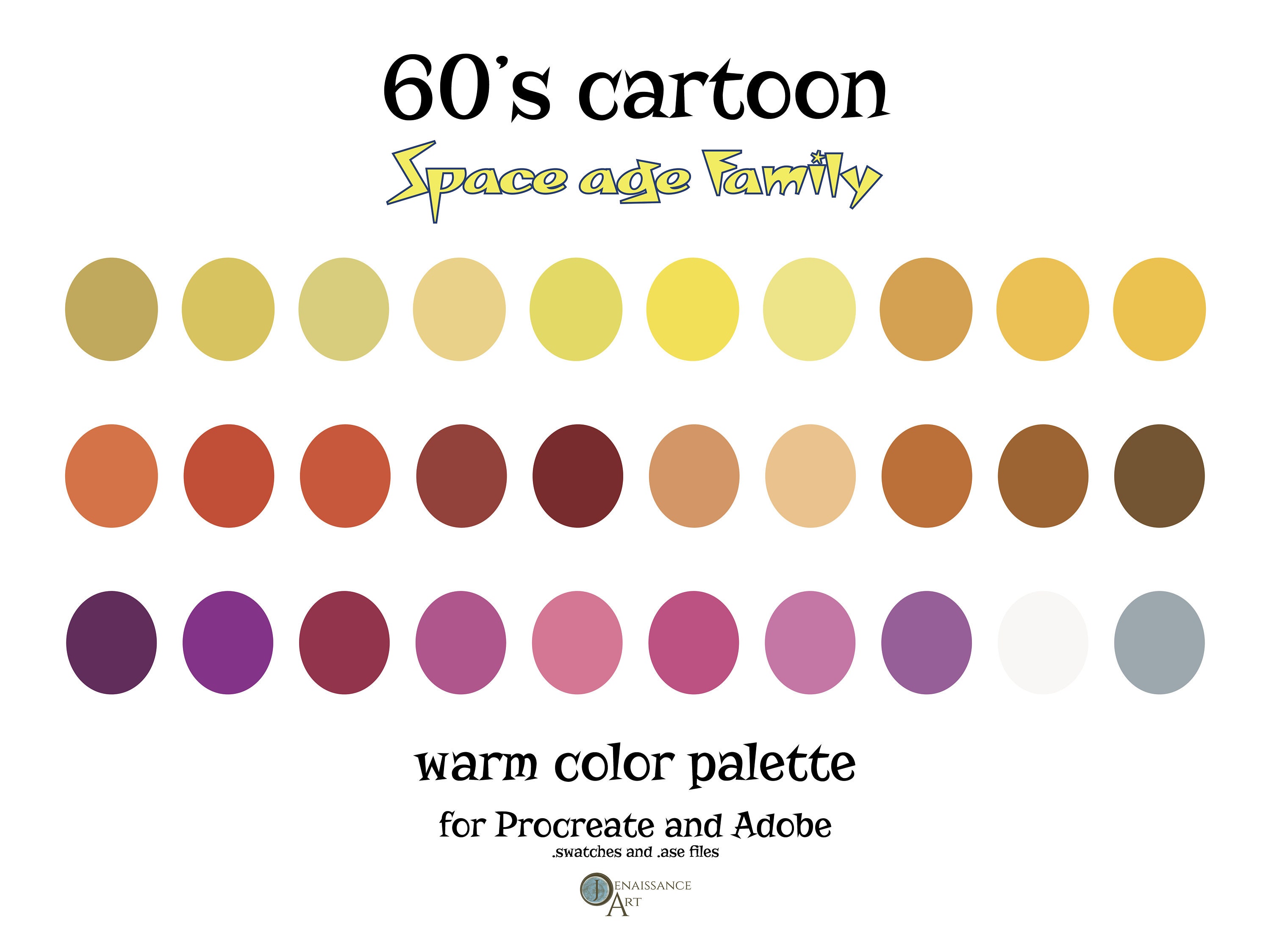 60's Cartoon Bundle Pack | 150 COLORS! | Color Palette for Procreate ...