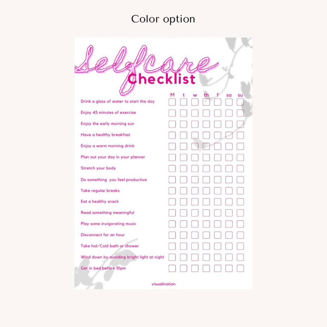 Printable Digitally Daily Self Care Checklist. Canva Template. Four ...