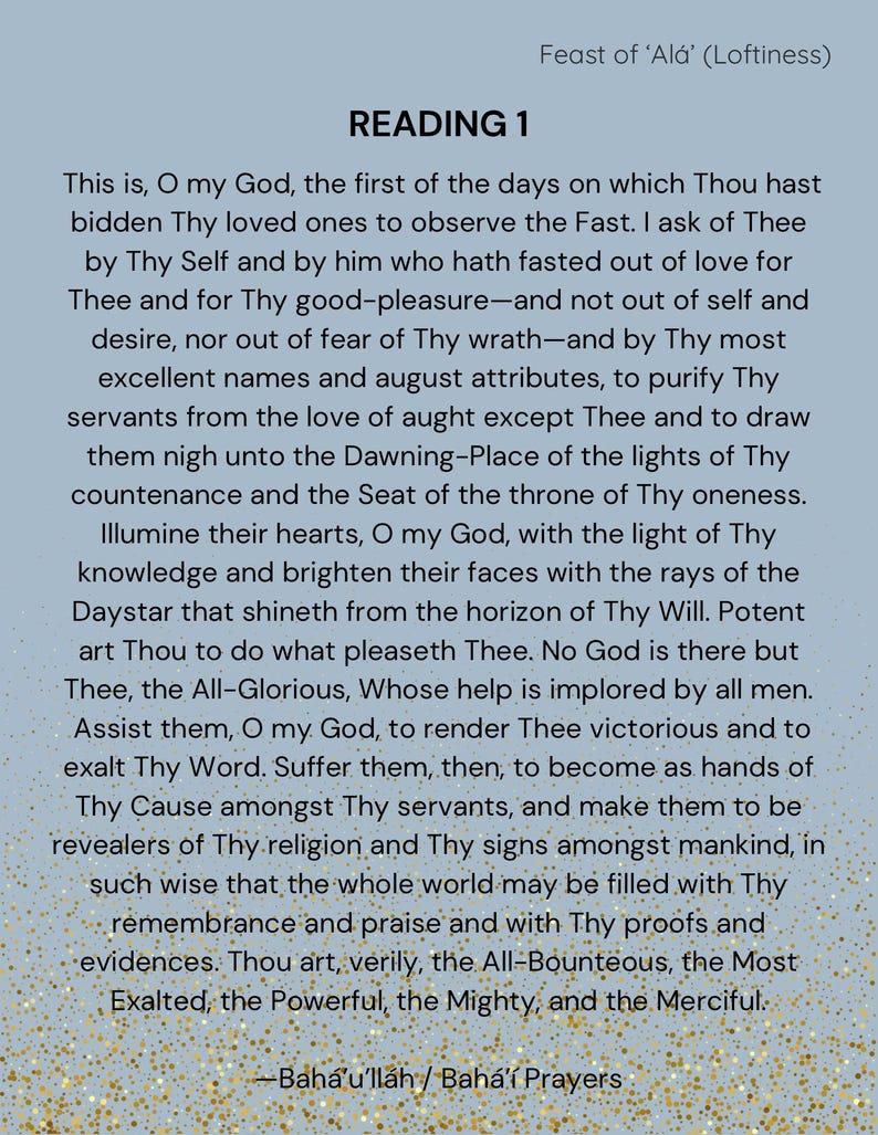 Baha’i Nineteen Day Feast Printable Digital File, Feast of Ala ...