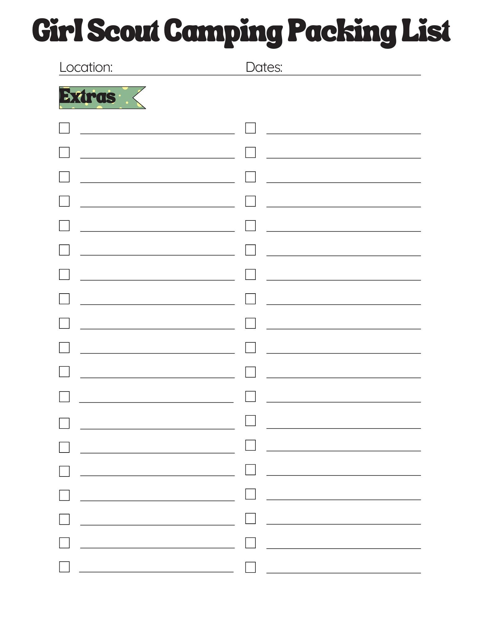 Girl Scout Camping Packing List - Etsy