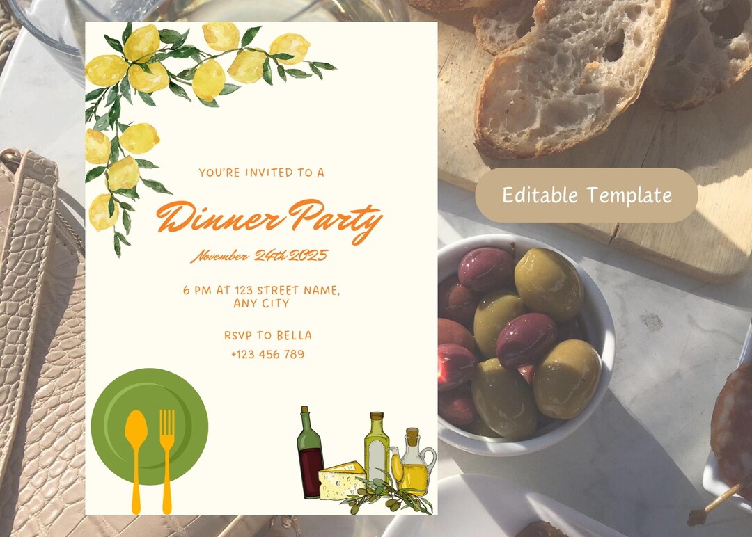 Editable Party Invitation. Text Invitation. Dinner Invitation ...