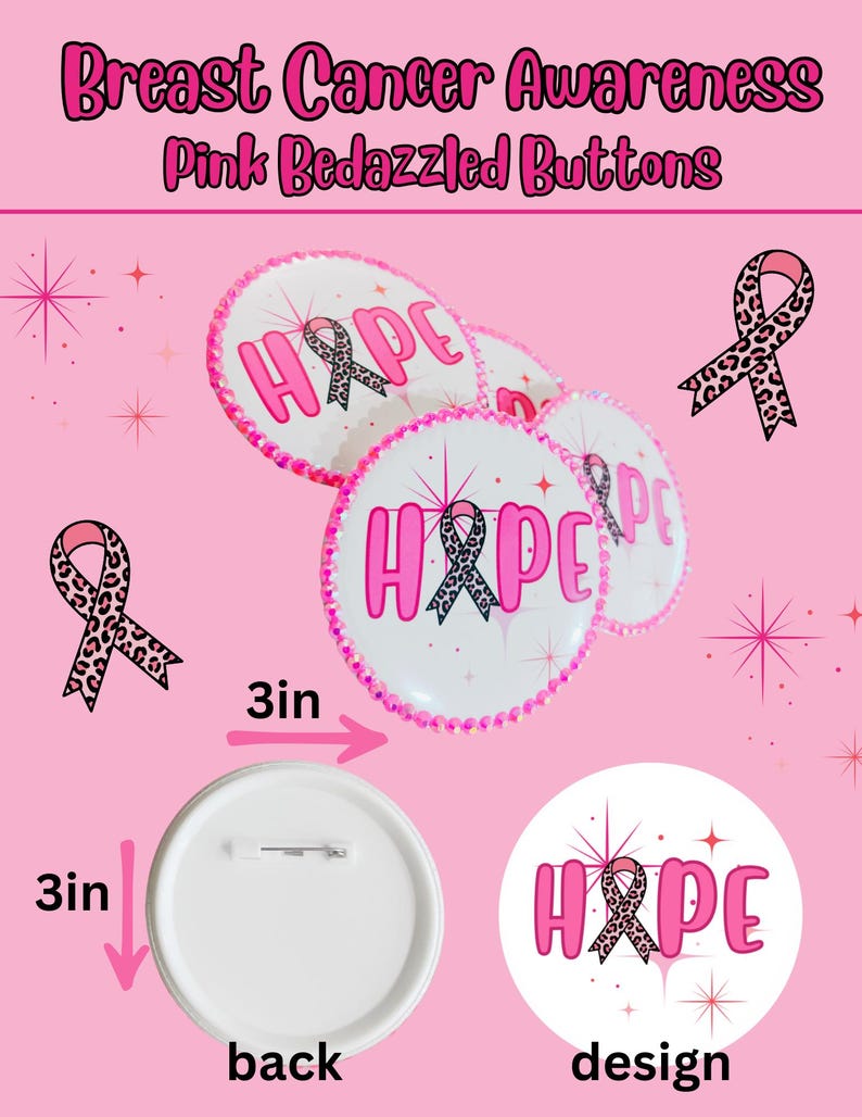 Breast Cancer Awareness 3 Inch Button Bedazzled - Etsy